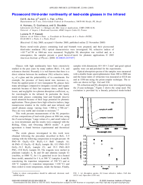 Pdf Picosecond Third Order Nonlinearity Of Lead Oxide Glasses In The Infrared