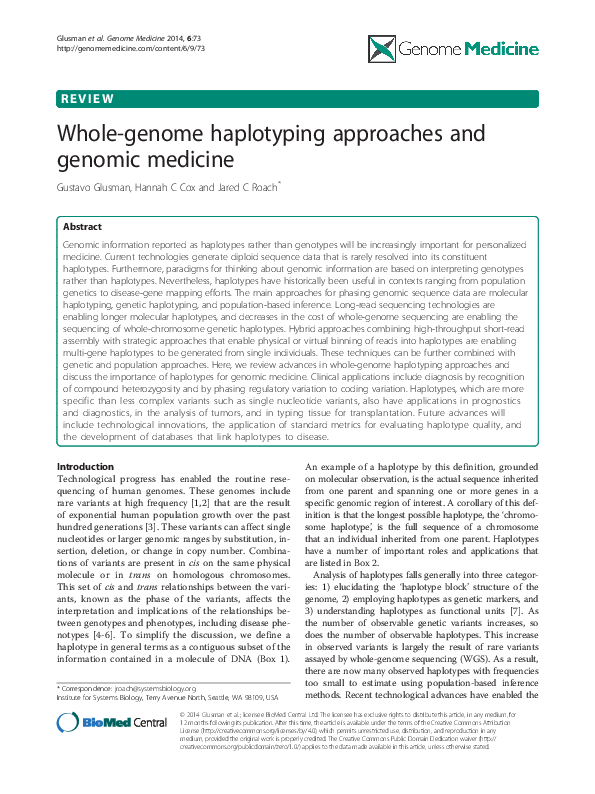 (PDF) Whole-genome haplotyping approaches and genomic medicine