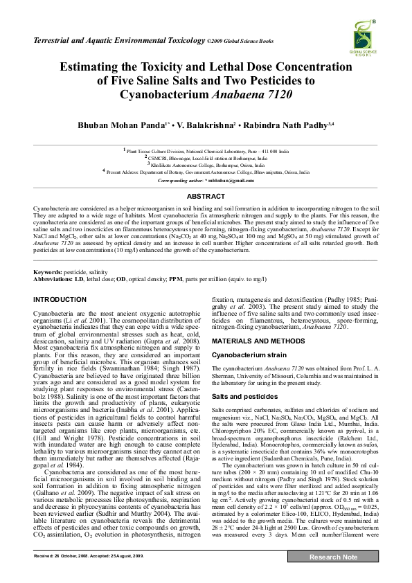 Estimating the Toxicity and Lethal Dose Concentration of Five Saline ...