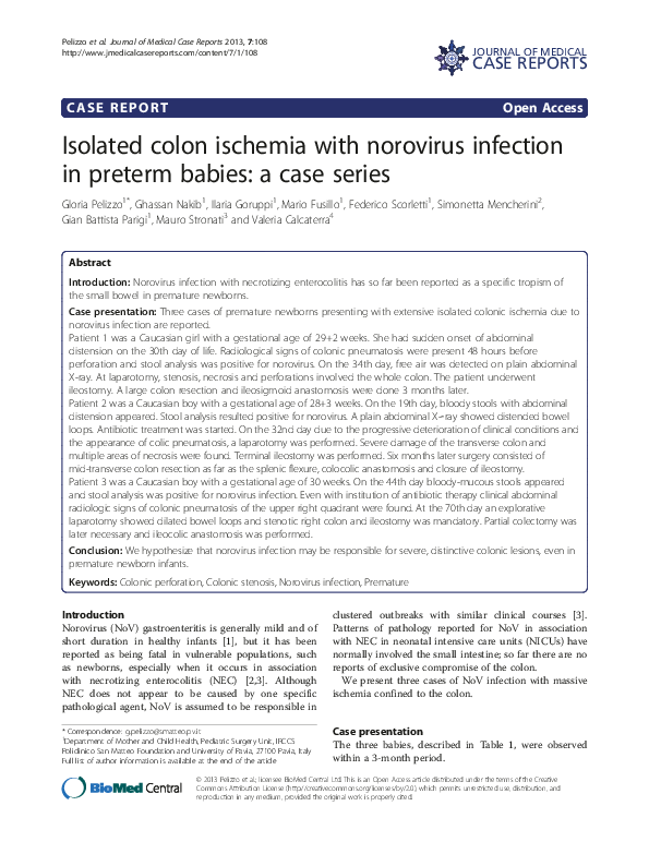 (PDF) Isolated colon ischemia with norovirus infection in preterm ...