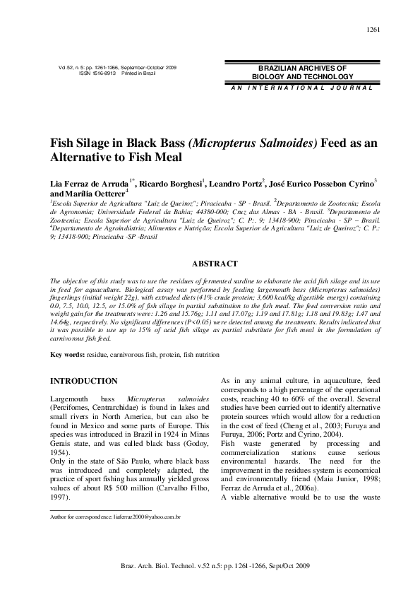 (PDF) Fish silage in black bass (Micropterus Salmoides) feed as an ...