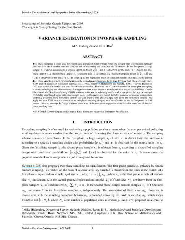 Pdf Variance Estimation In Two Phase Sampling