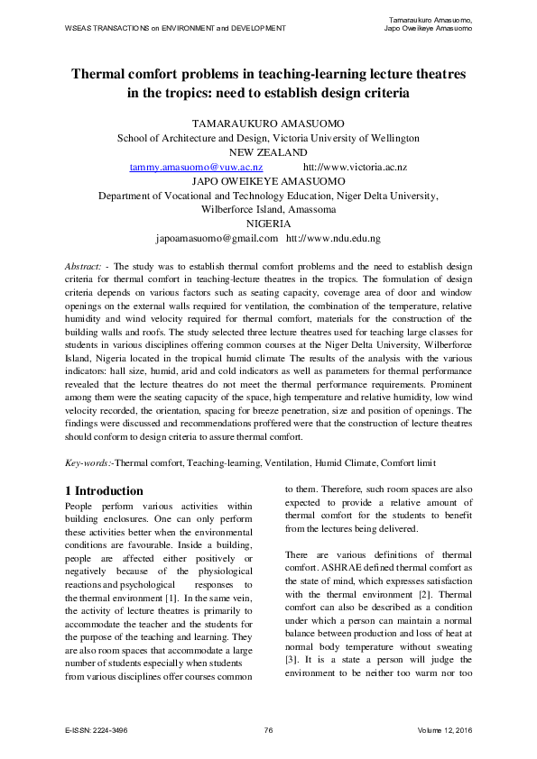 (PDF) WSEAS TRANSACTIONS on ENVIRONMENT and DEVELOPMENT Thermal comfort problems in teaching ...