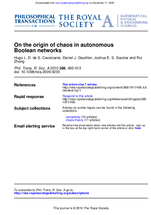 (PDF) On the origin of chaos in autonomous Boolean networks