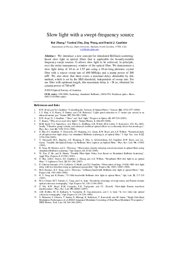 (PDF) Slow light with a swept-frequency source