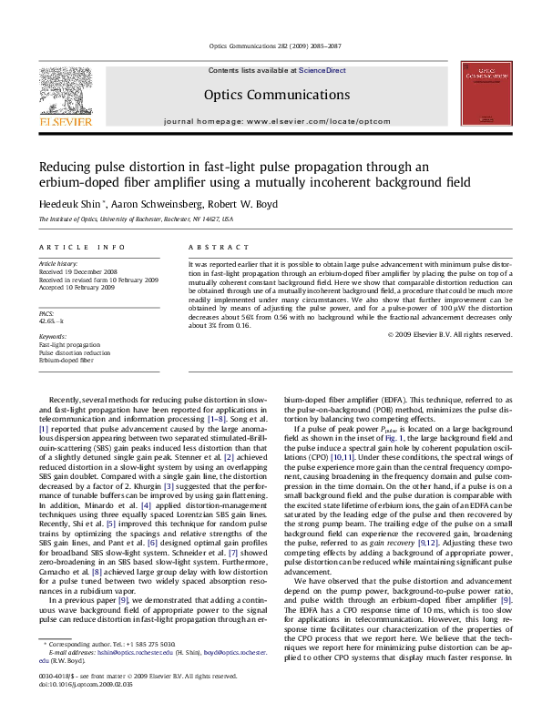 (PDF) Reducing pulse distortion in fast-light pulse propagation through ...