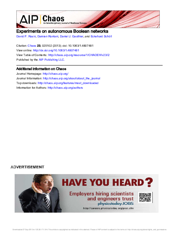 (PDF) Experiments on autonomous Boolean networks