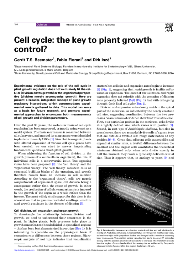 (PDF) Cell cycle: the key to plant growth control?