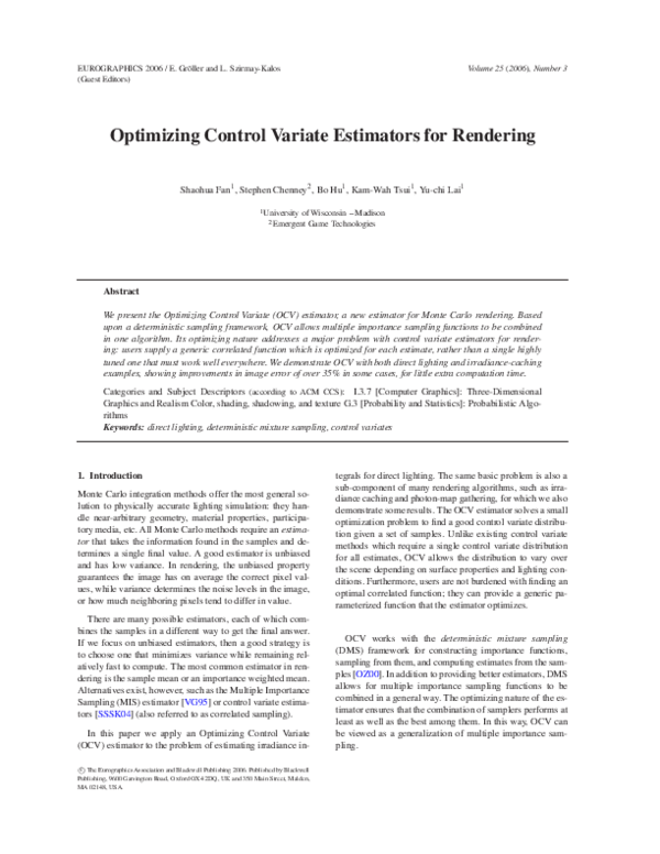 Pdf Optimizing Control Variate Estimators For Rendering