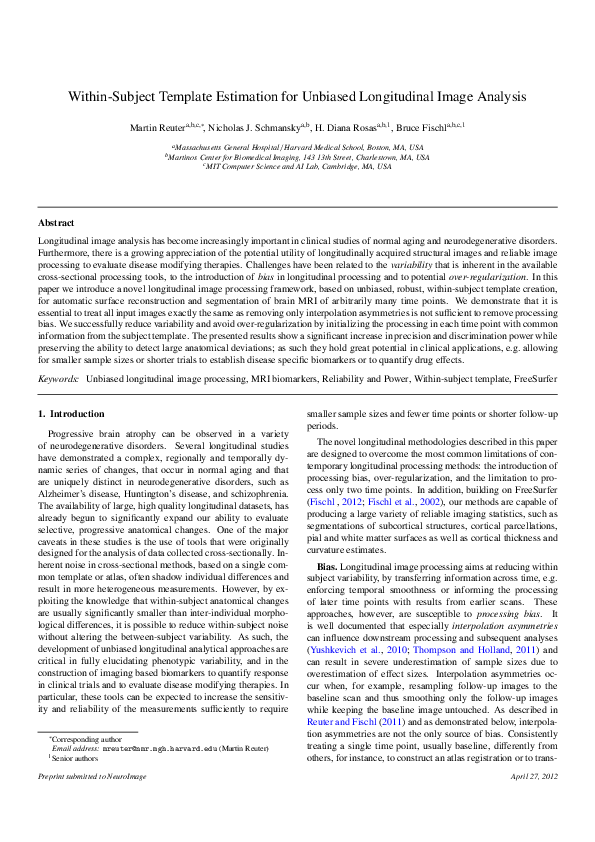 (PDF) Within-subject template estimation for unbiased longitudinal image analysis