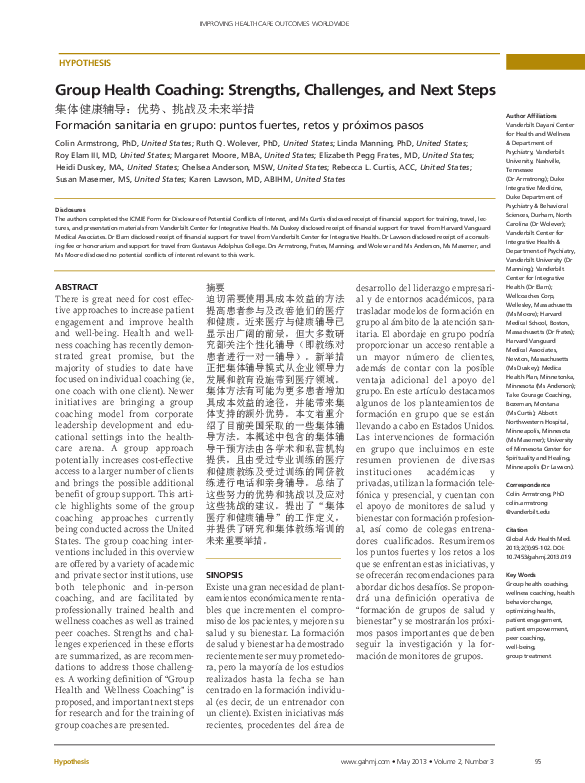 (PDF) Group Health Coaching: Strengths, Challenges, and Next Steps