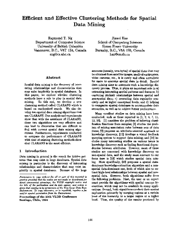 (PDF) Efficient and effective clustering methods for spatial data mining