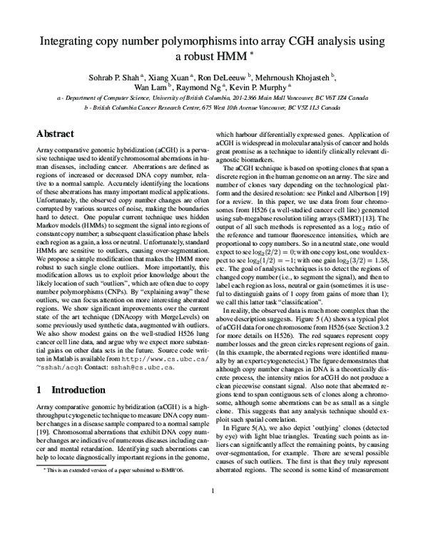 Pdf Integrating Copy Number Polymorphisms Into Array Cgh Analysis