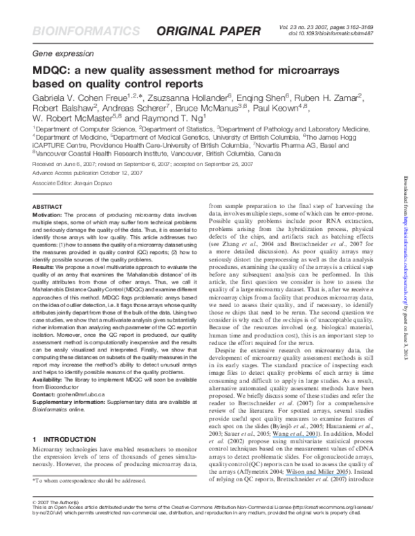 (PDF) MDQC: a new quality assessment method for microarrays based on quality control reports