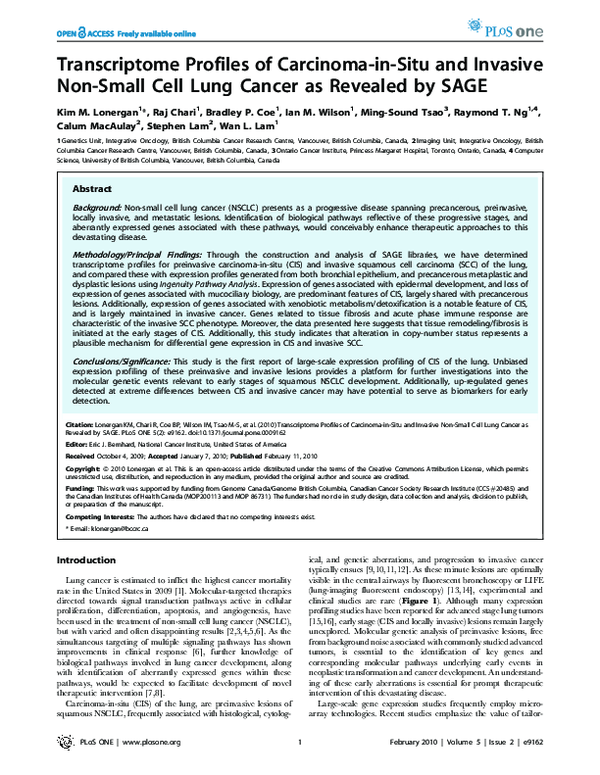 (PDF) Transcriptome Profiles of Carcinoma-in-Situ and Invasive Non ...