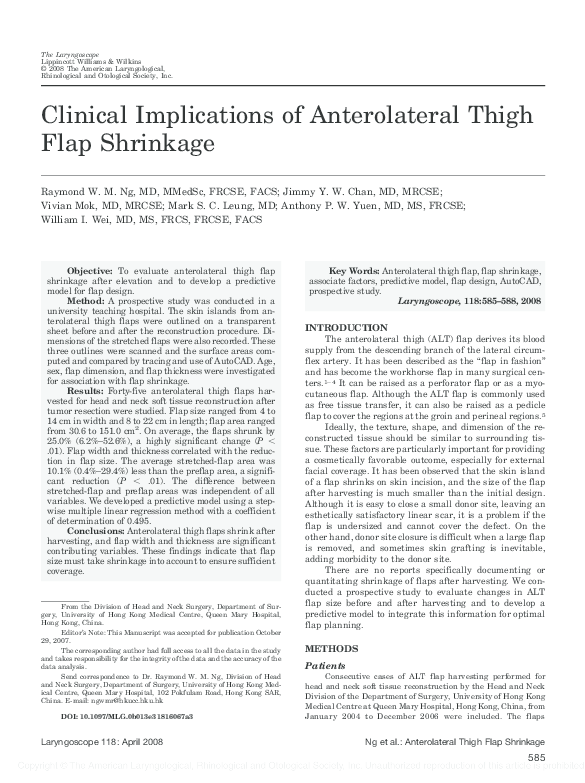 (PDF) Clinical Implications of Anterolateral Thigh Flap Shrinkage