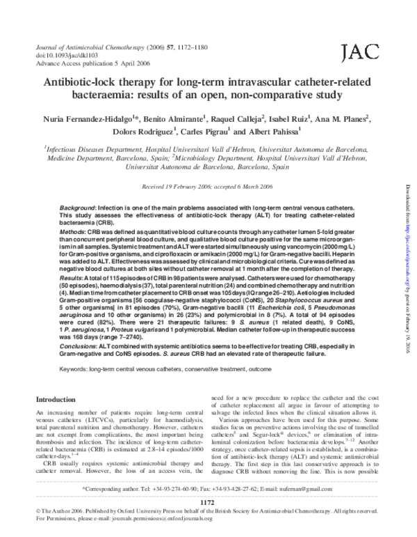 (PDF) Antibiotic-lock therapy for long-term intravascular catheter ...