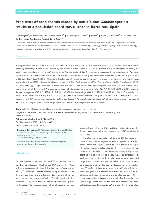 (PDF) Predictors of candidaemia caused by non-albicans Candida species ...