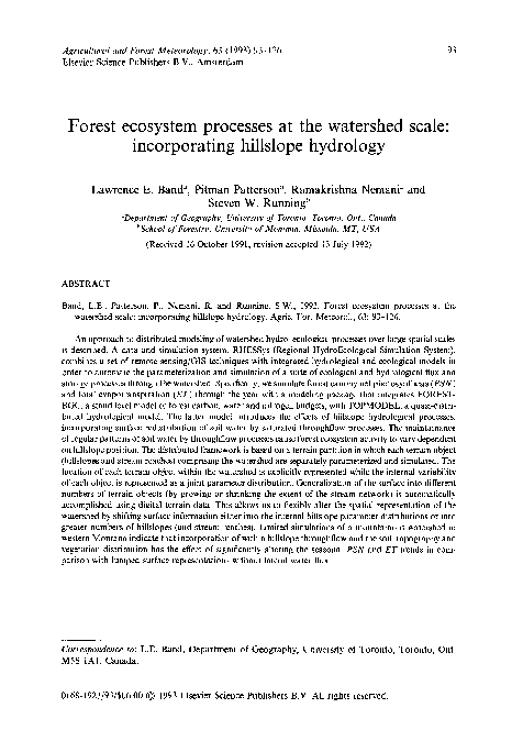 Pdf Forest Ecosystem Processes At The Watershed Scale Basis For Distributed Simulation