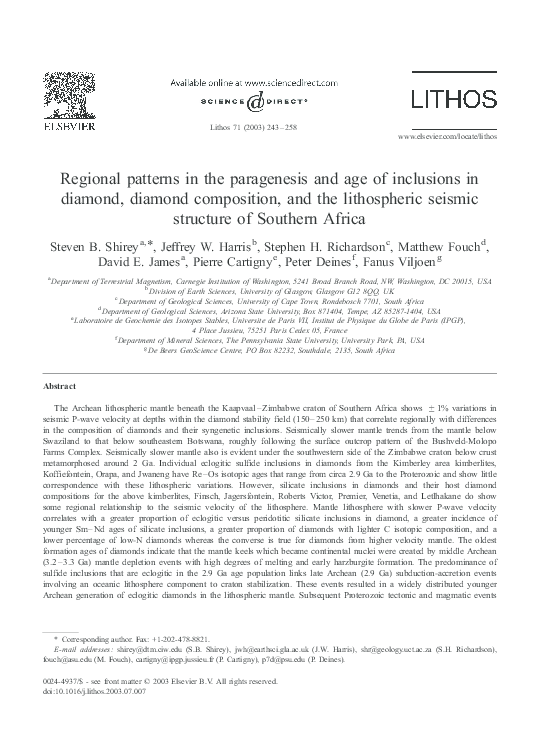 (PDF) Regional patterns in the paragenesis and age of inclusions in ...