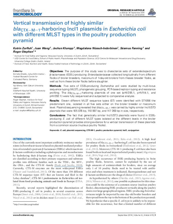 (PDF) Vertical transmission of highly similar bla CTX-M-1-harboring ...