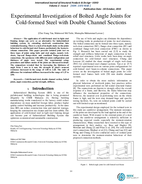 (PDF) Experimental Investigation of Bolted Angle Joints for Cold-formed ...