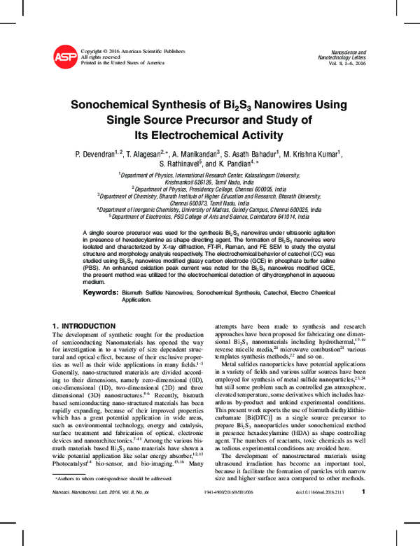 (PDF) Sonochemical Synthesis of Bi 2 S 3 Nanowires Using Single Source ...