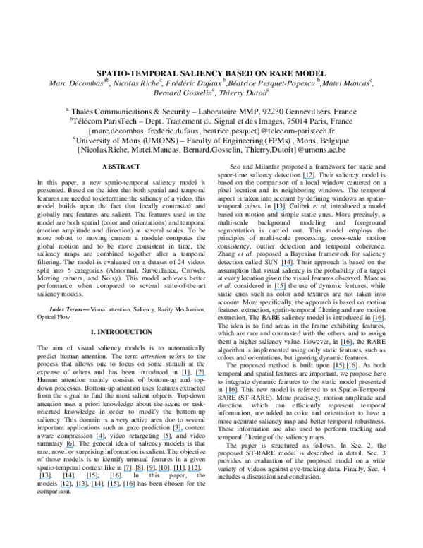 (PDF) Spatio-temporal saliency based on rare model