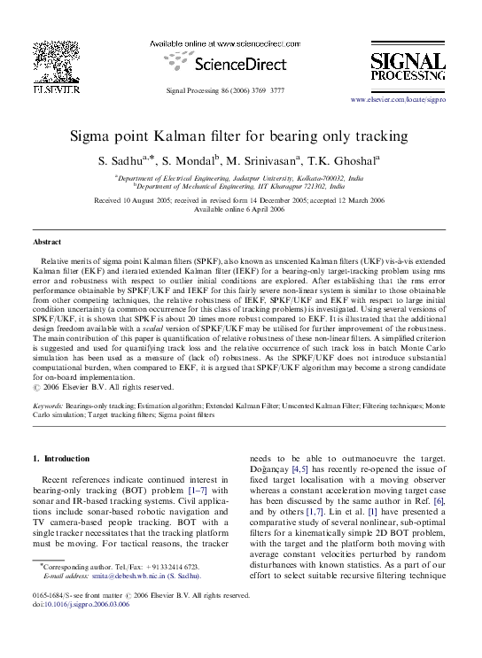 Sigma point Kalman filter for bearing only tracking