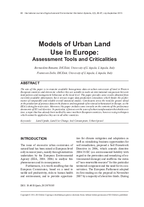 (PDF) Models of Urban Land Use in Europe: Assessment Tools and ...