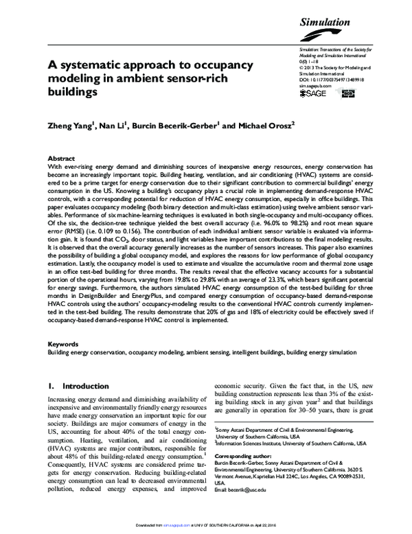 Pdf A Systematic Approach To Occupancy Modeling In Ambient Sensor Rich Buildings