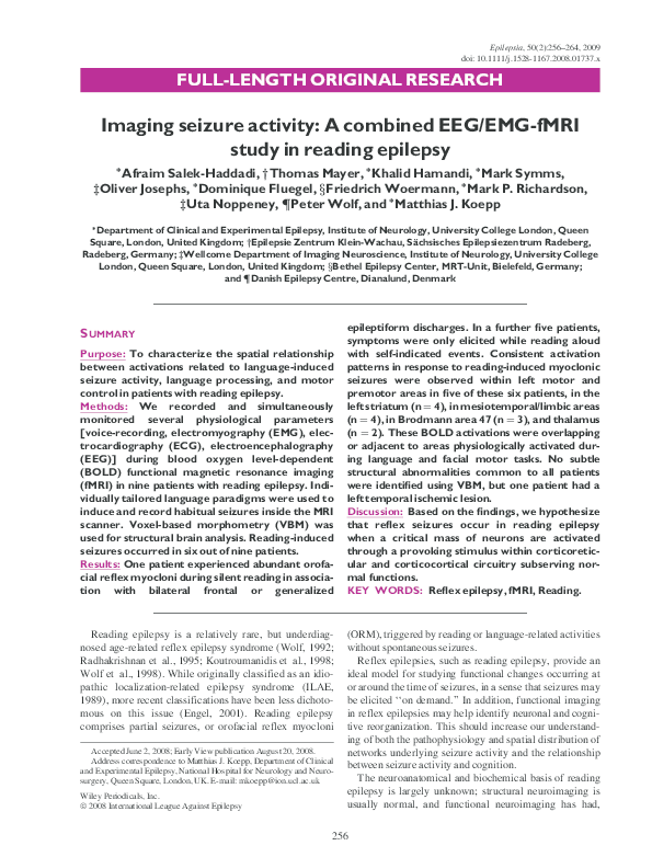 (PDF) Imaging seizure activity: A combined EEG/EMG-fMRI study in ...