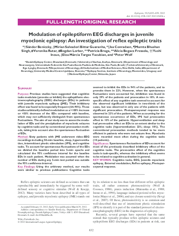 (PDF) Modulation of epileptiform EEG discharges in juvenile myoclonic ...