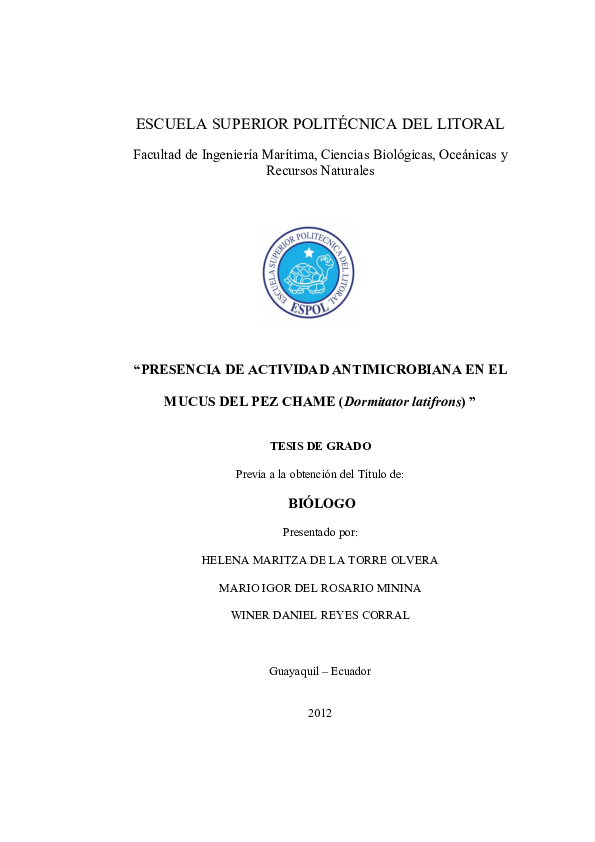 (PDF) Presence of Antimicrobial Activity in the Mucus of Chame Fish ...