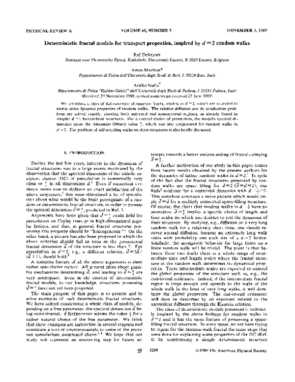Pdf Deterministic Fractal Models For Transport Properties Inspired