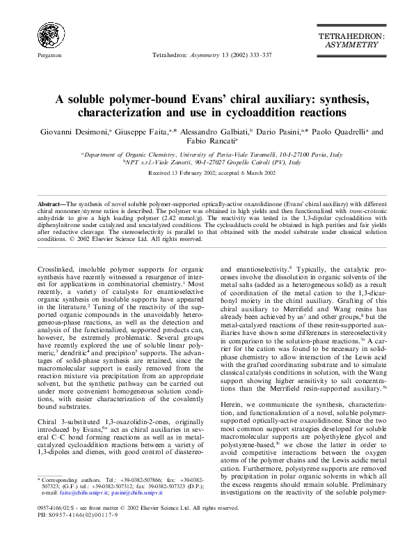 (PDF) A soluble polymer-bound Evans’ chiral auxiliary: synthesis ...