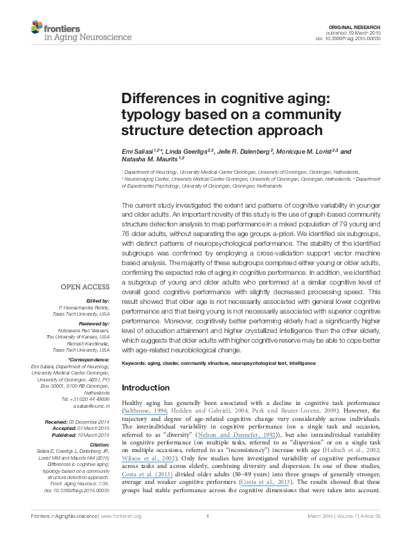 Pdf Differences In Cognitive Aging Typology Based On A Community