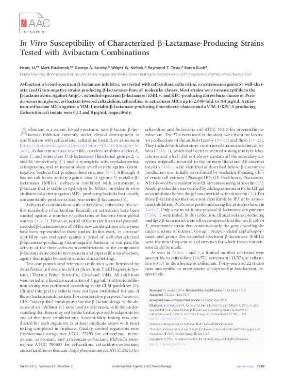 (PDF) A comparison of aztreonam and imipenem induction of Class I β ...