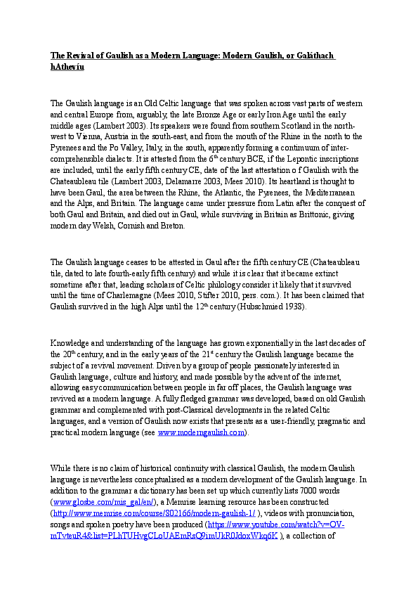 (DOC) The Revival of Gaulish as a Modern Language: Modern Gaulish, or ...