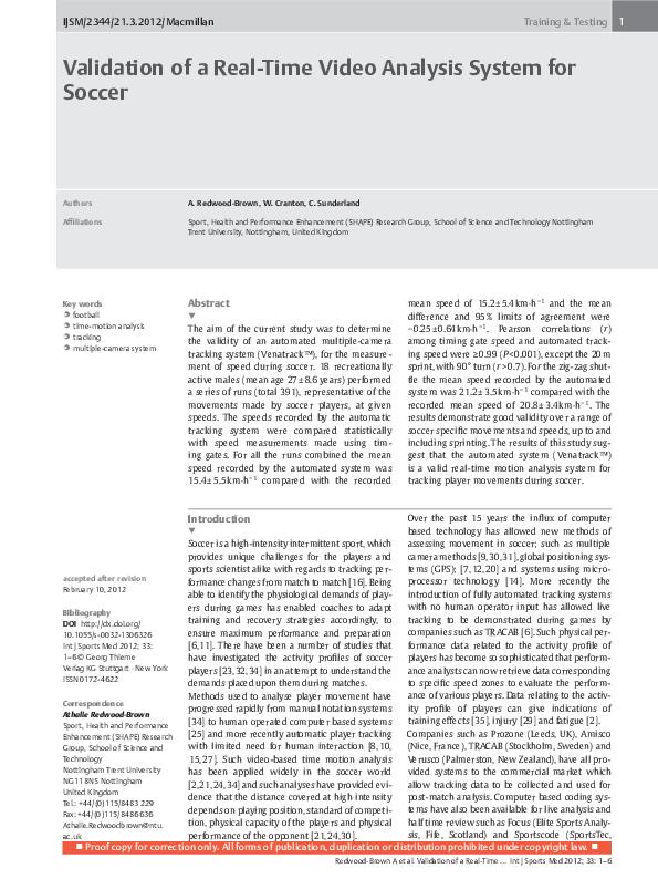 (PDF) Validation of a Real-Time Video Analysis System for Soccer