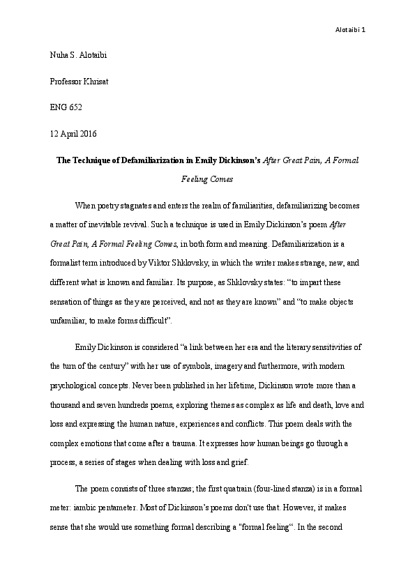 (PDF) The Technique of Defamiliarization in Emily Dickinson’s After ...