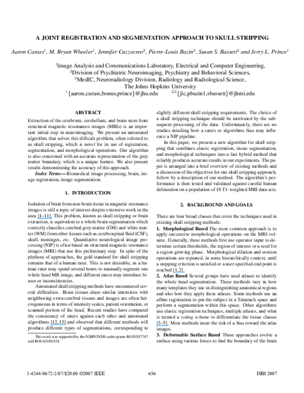 (PDF) A JOINT REGISTRATION AND SEGMENTATION APPROACH TO SKULL STRIPPING