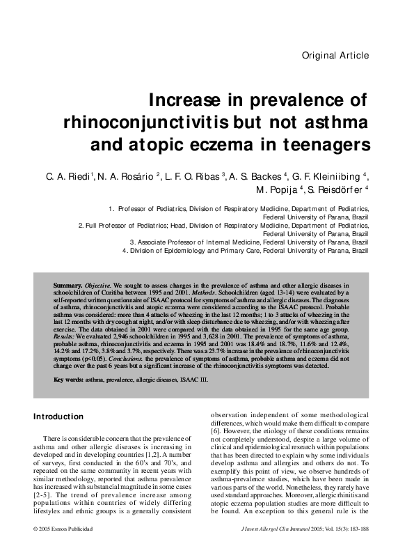 (PDF) Increase in prevalence of rhinoconjunctivitis but not asthma and ...