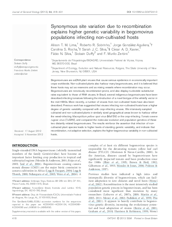 (PDF) Synonymous site variation due to recombination explains higher ...