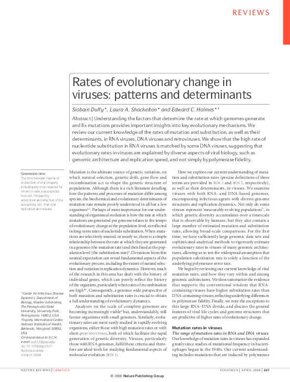 (PDF) Rates of evolutionary change in viruses: patterns and determinants