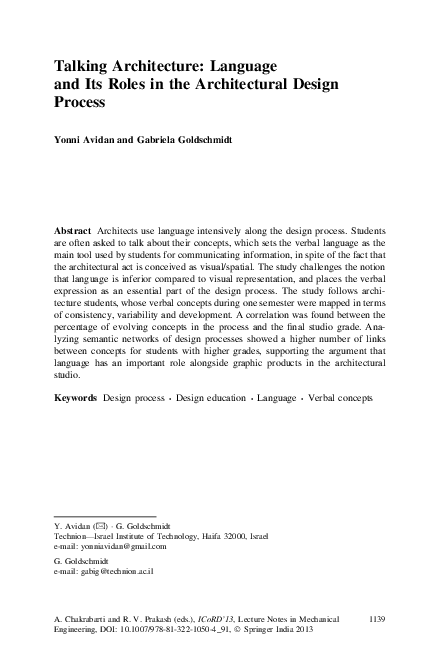 (PDF) Talking architecture: language and its roles in the architectural ...