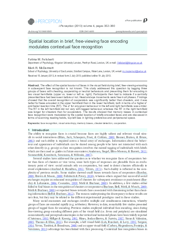 Pdf Spatial Location In Brief Free Viewing Face Encoding Modulates Contextual Face Recognition