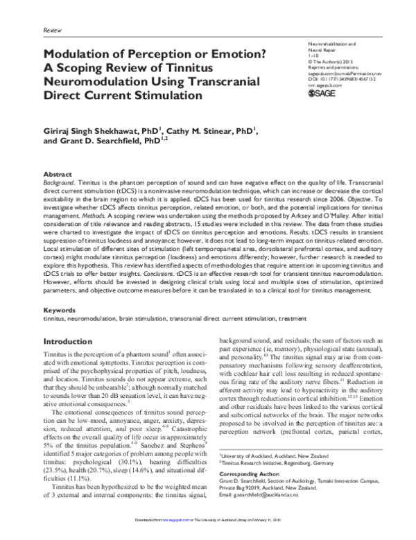 (PDF) Modulation of Perception or Emotions? A Scoping Review of Tinnitus Neuromodulation using ...