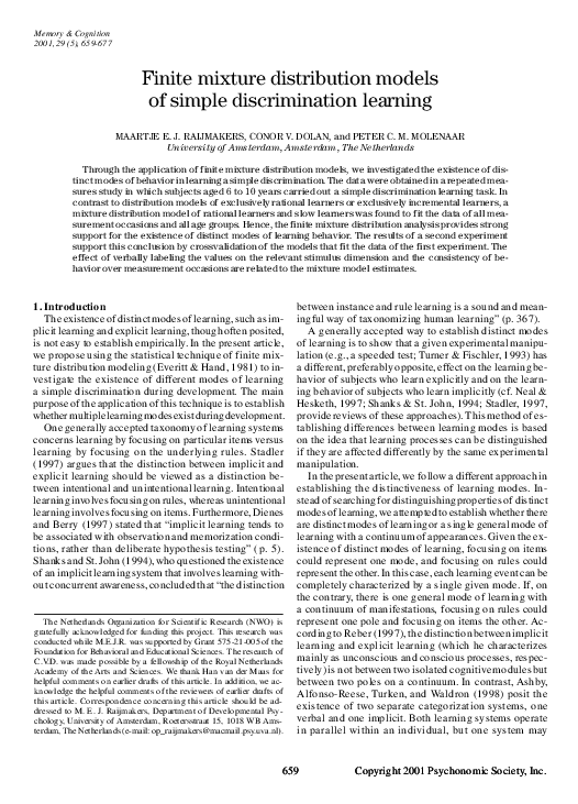 Pdf Finite Mixture Distribution Models Of Simple Discrimination Learning