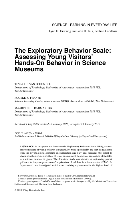 (PDF) The Exploratory Behavior Scale: Assessing young visitors' hands ...